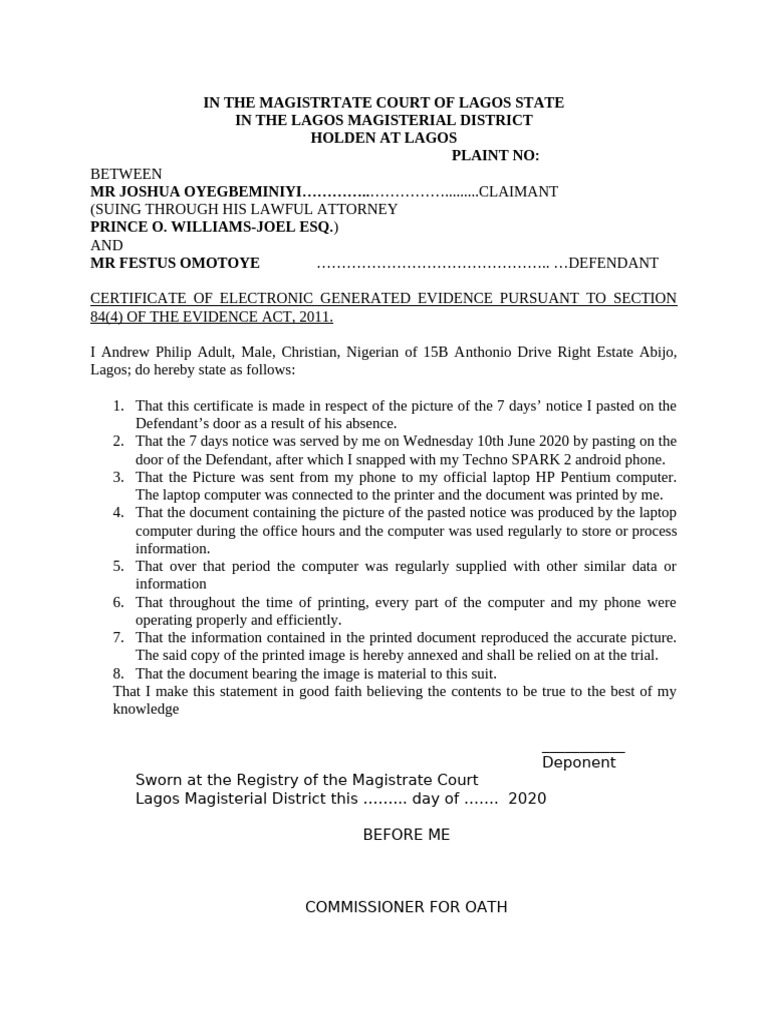 Certificate of Electronic Generated Evidence | PDF