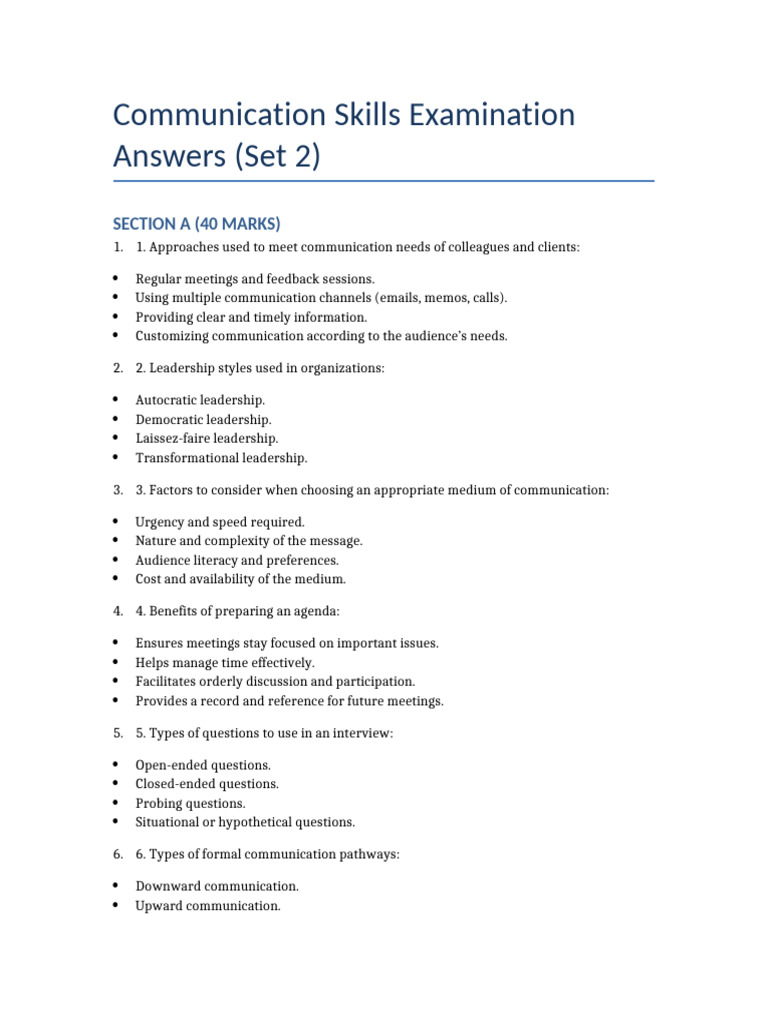 Communication Skills Exam Answers Set 2 | PDF | Communication | Focus Group