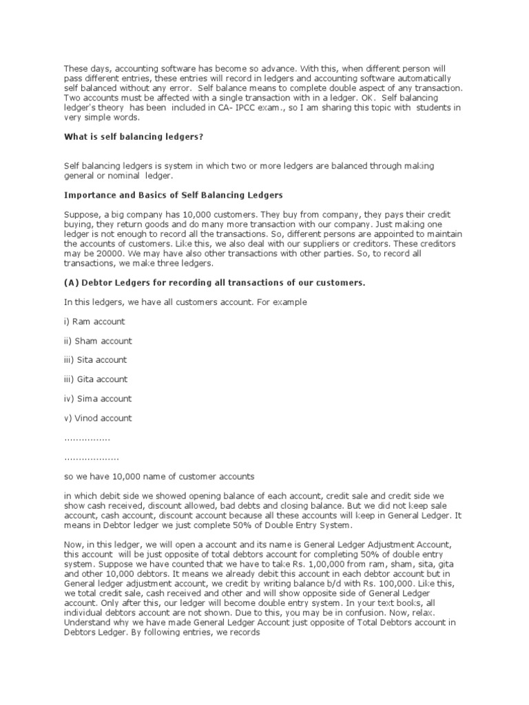 Self Balancing Ledger | PDF | Debits And Credits | Money