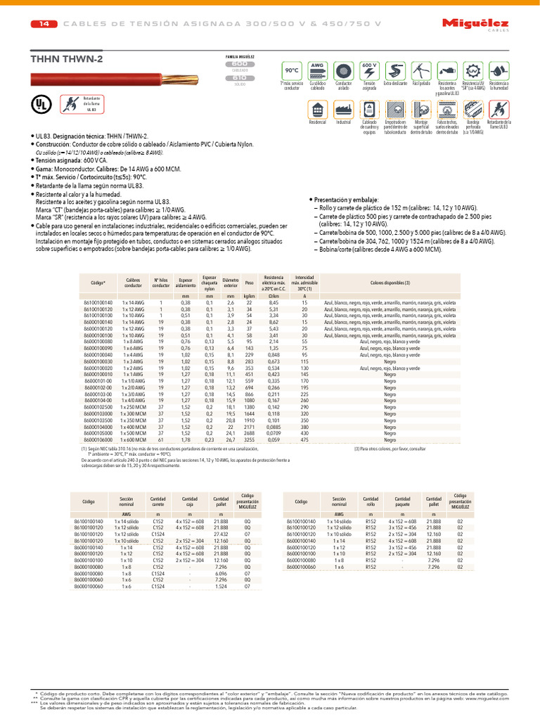 Cables de tensión THHN/THWN-2 600V | PDF | Electricidad | Materiales