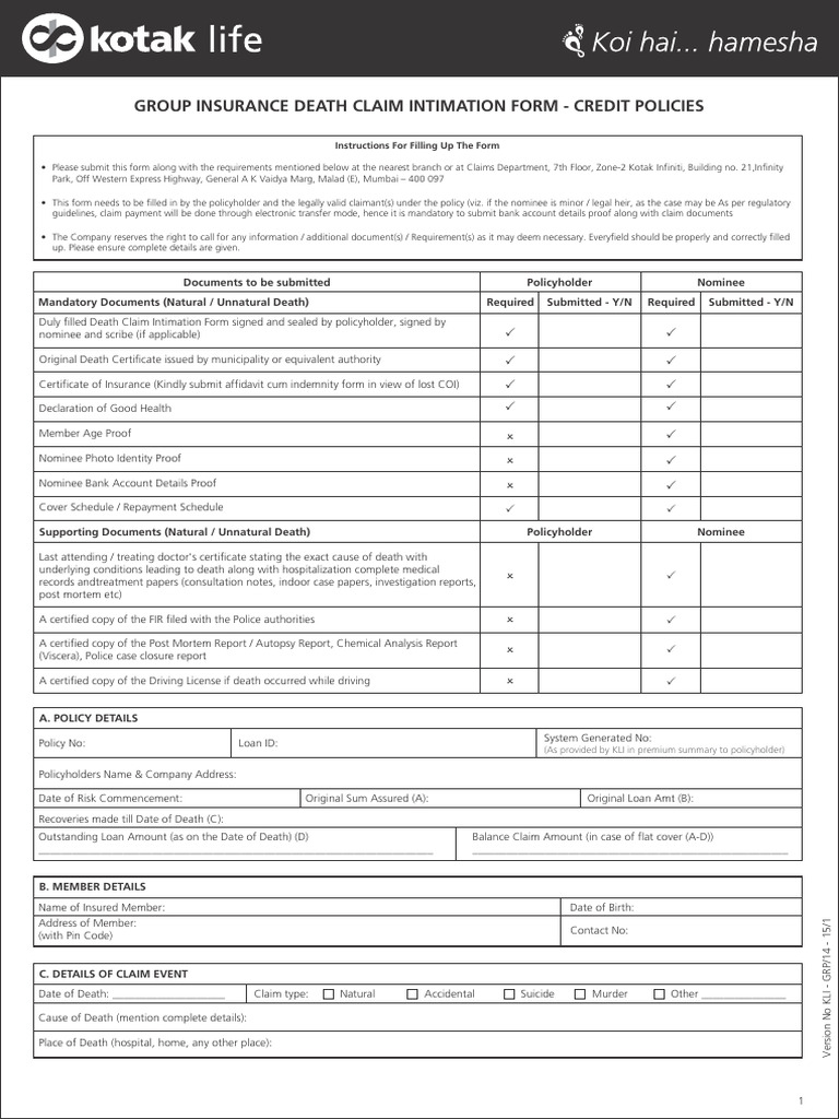 Revised Claim Form Cum Declaration Authorisation Form Signed by Nominee For Kotak (New) | PDF ...