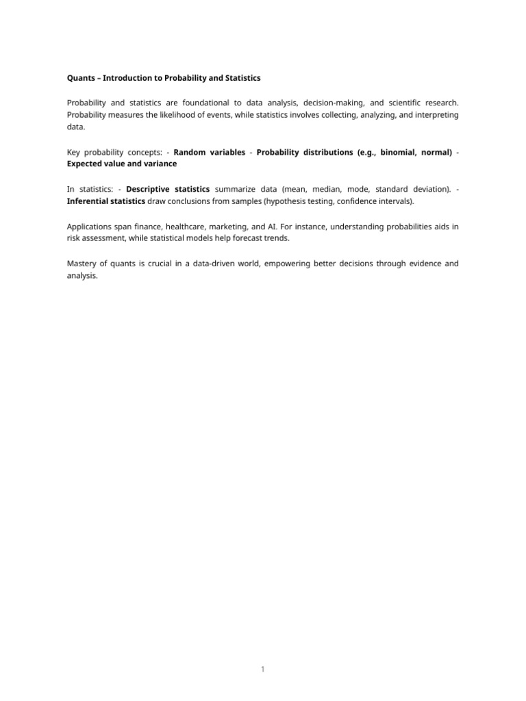 Quants - Probability and Statistics | PDF