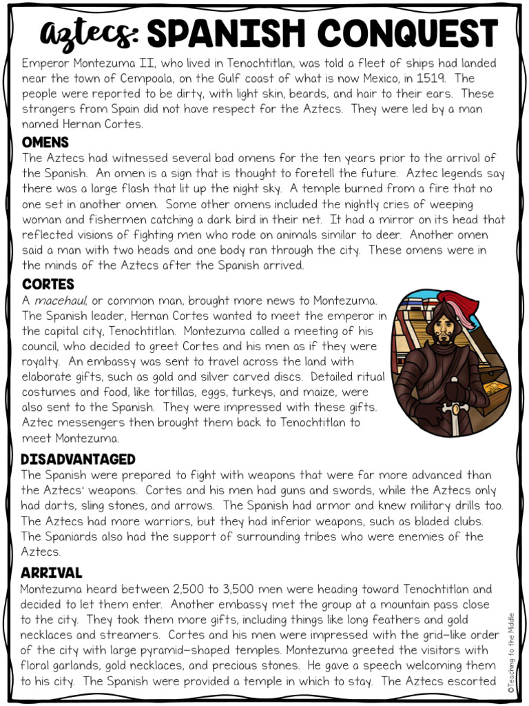 4 - Aztec Spanish Conquest Reading Comprehension Worksheet Mesoamerica ...