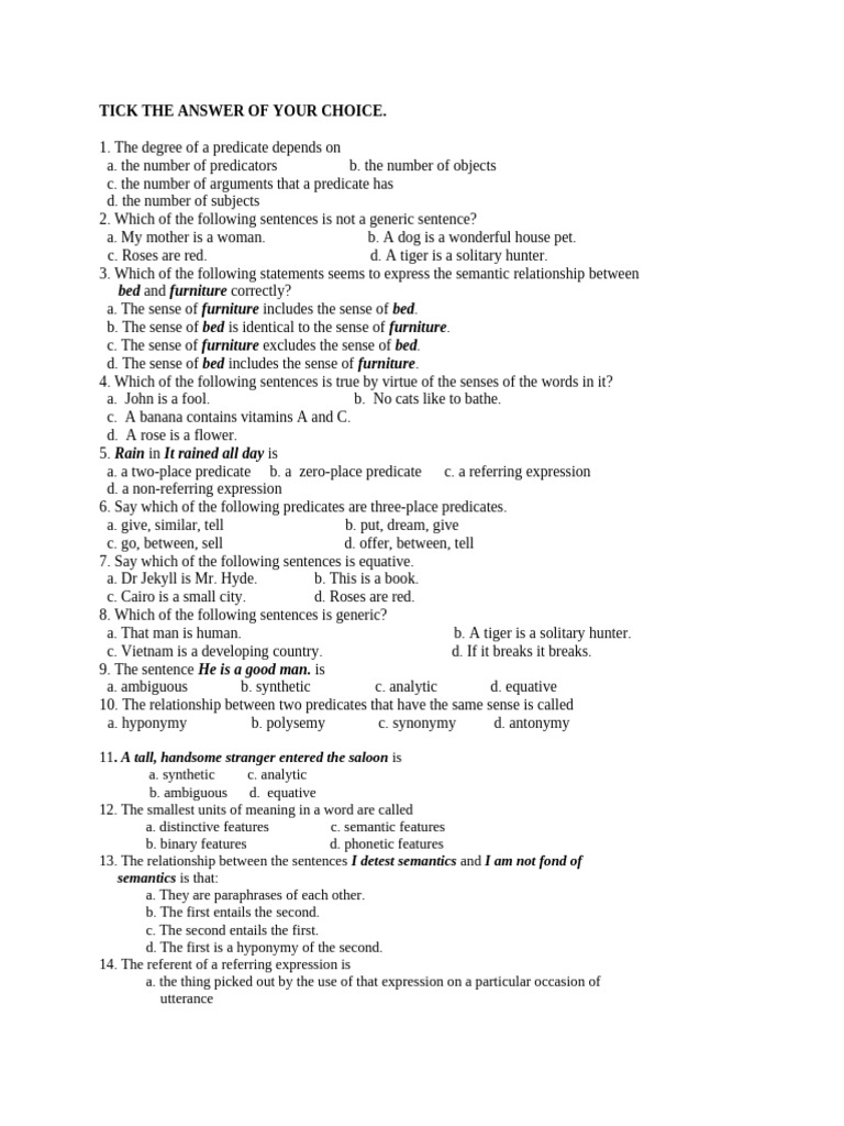 Predicate and Sentence Type Quiz | PDF | Semantics | Language Mechanics