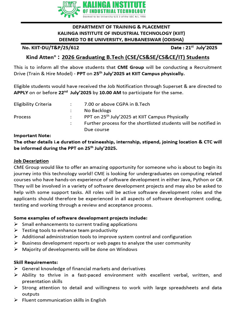 Registration For CME Group Internship Cum PPO Recruitment Drive-2026 ...