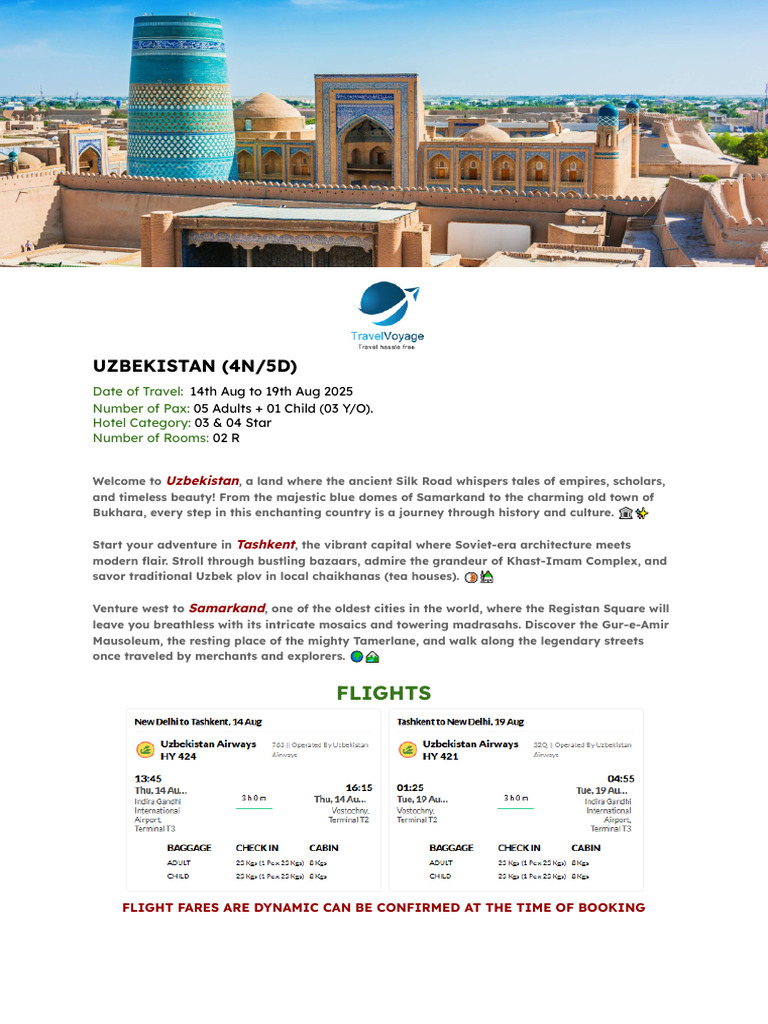 MR Ayush Garg Ji (4N - 5D) Uzbekistan Itinerary | PDF