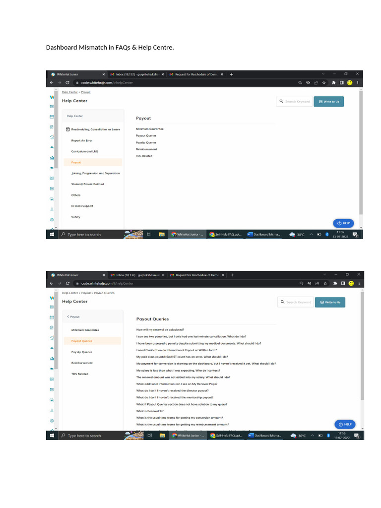 Dashboard Mismatch in FAQs | PDF