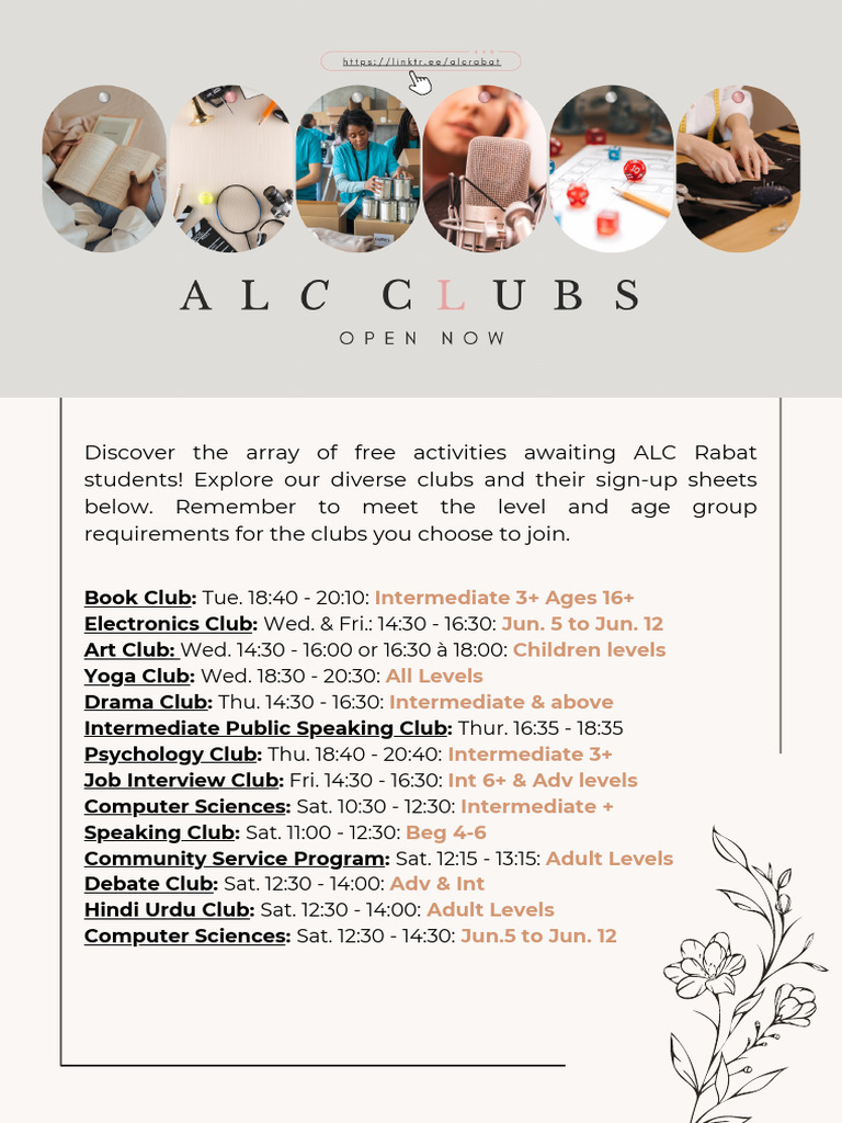 Free Clubs and Activities at ALC Rabat | PDF