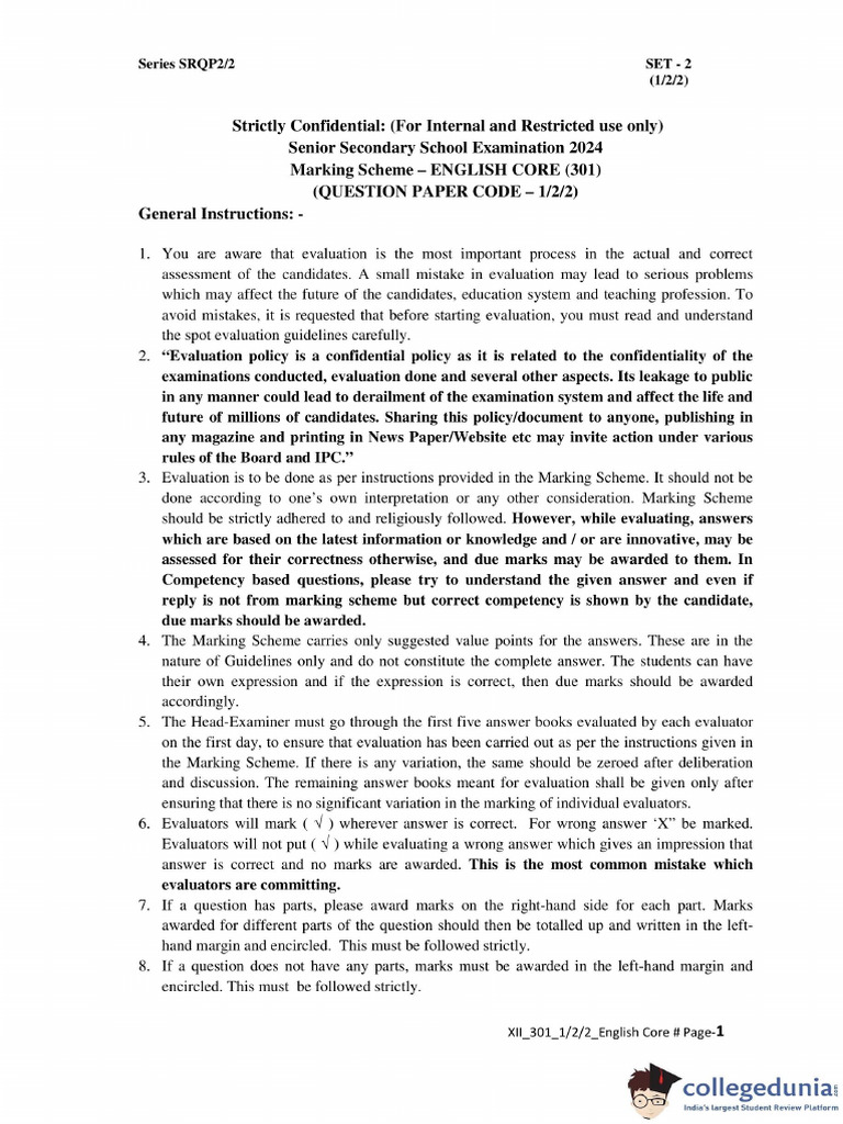 CBSE Class 12 English Answer Key 2024 | PDF
