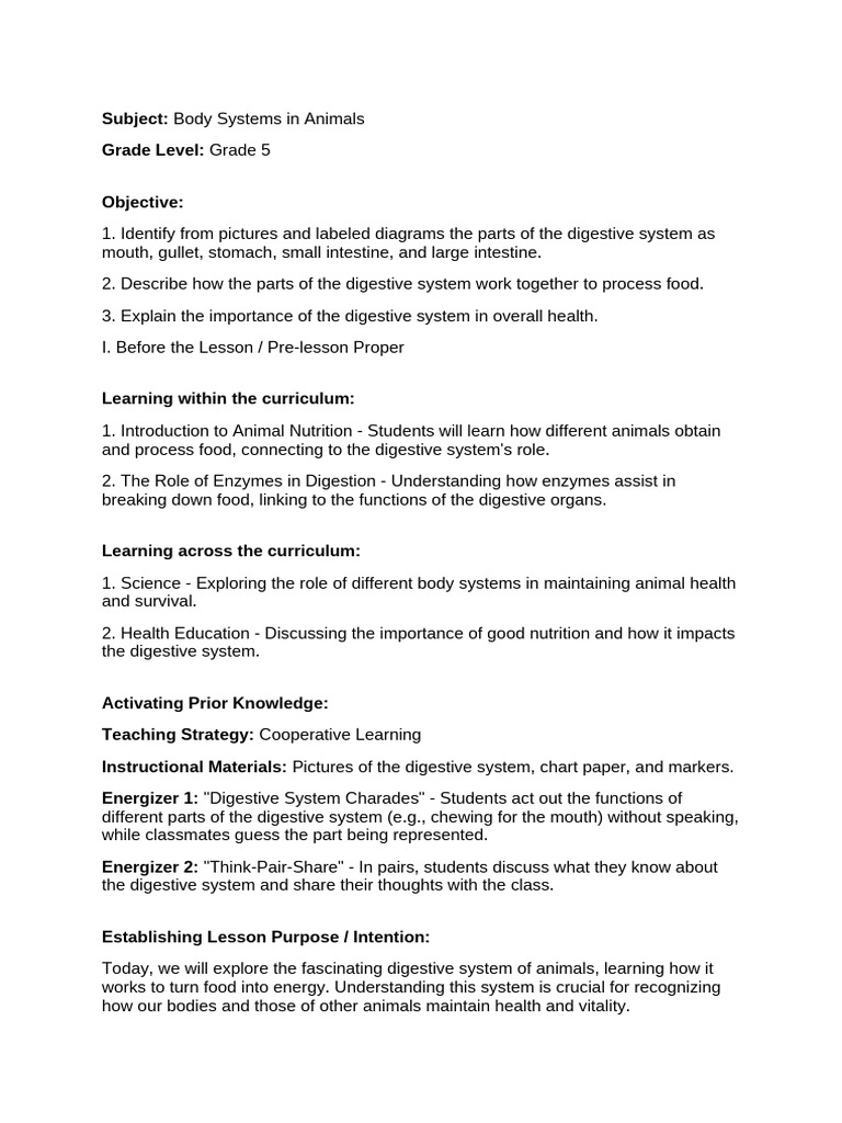 Digestive System Learning for Grade 5 | PDF | Digestion | Human ...