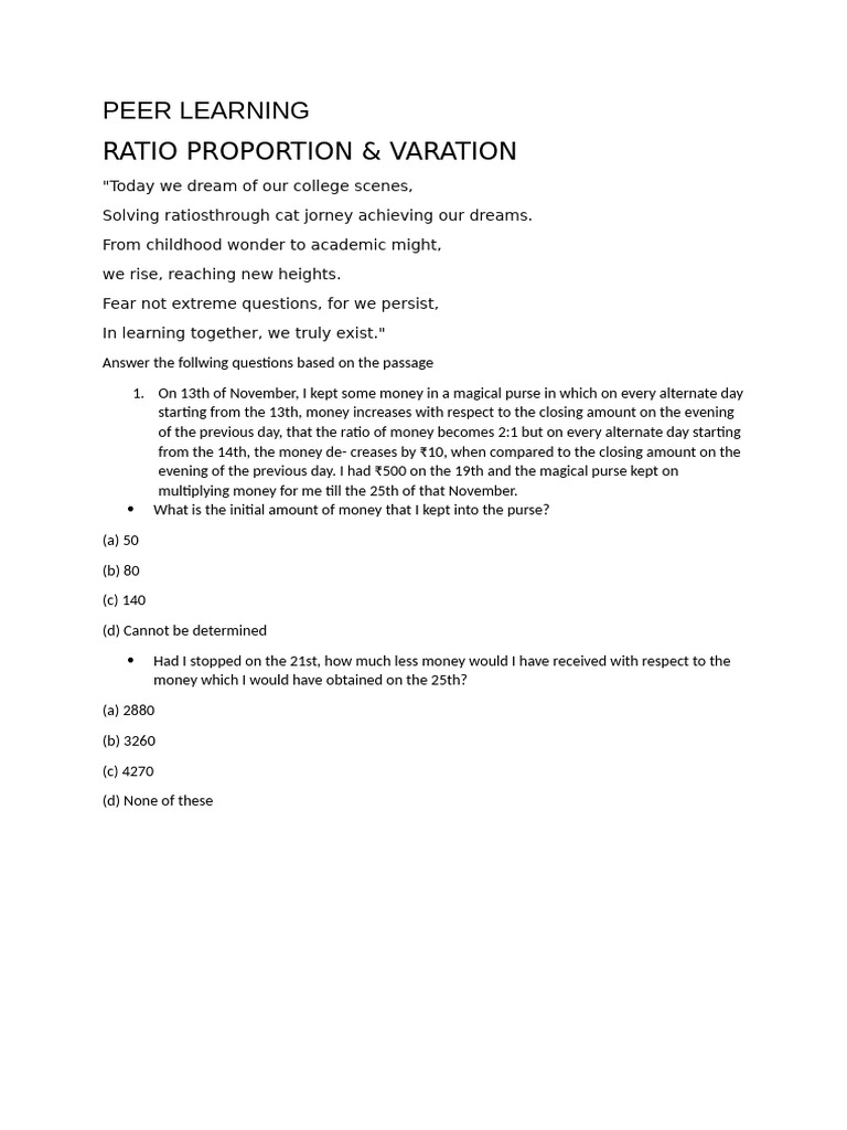 Peer Learning in Ratio and Variation | PDF | Sun | Area