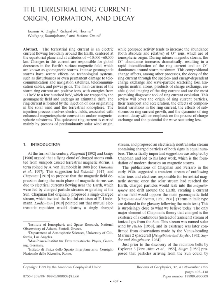 The Terrestrial Ring Current: Origin, Formation, and Decay | PDF ...