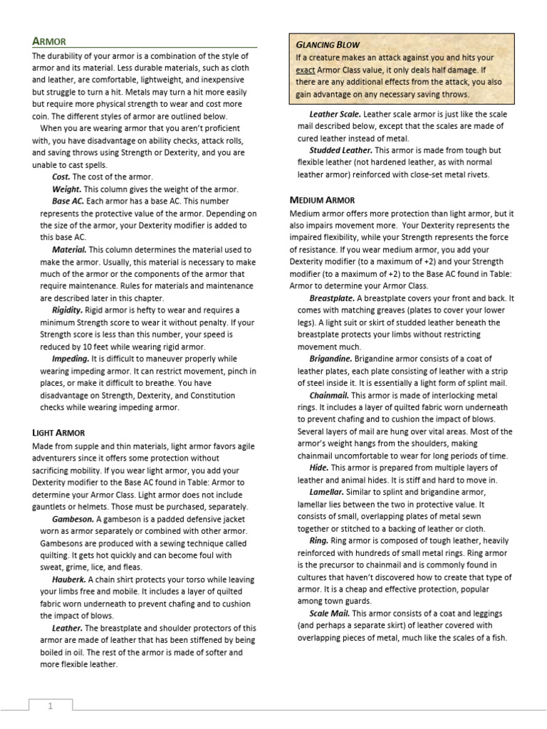 5E Armor Types and Requirements | PDF | Armour