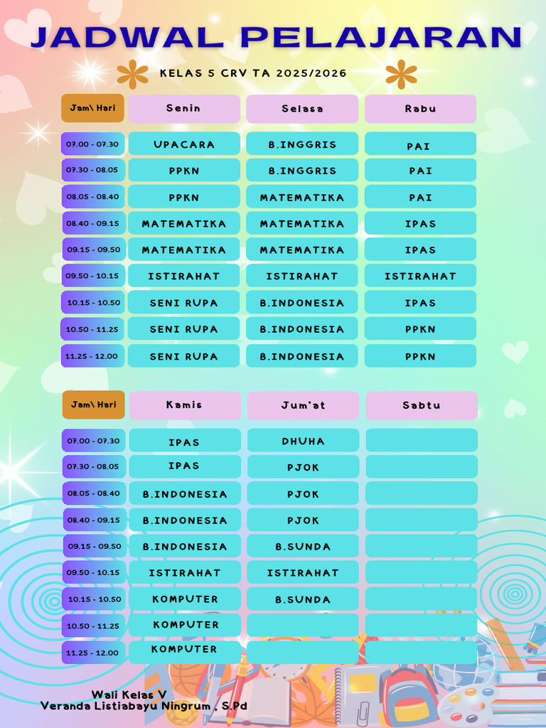 Jadwal Pelajaran Kelas Estetik Lucu Krem Hijau Coklat | PDF