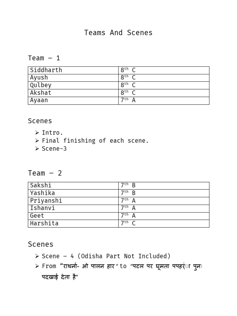 Teams and Scenes | PDF