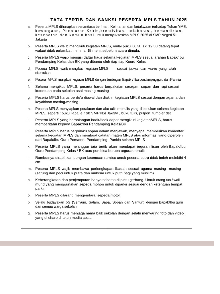 Tata Tertib Dan Sanksi Peserta Mpls Tahun 2025 | PDF