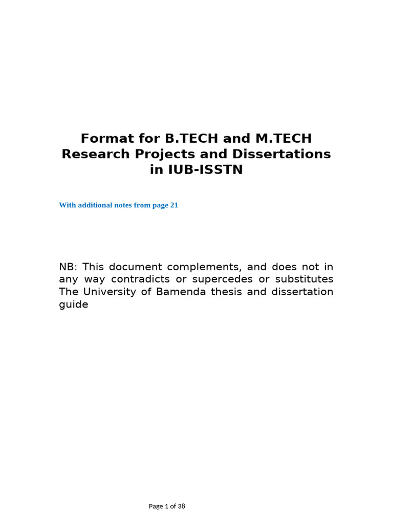 IUB Cameroon Dissertation Formatting Guide | PDF | Thesis | Science