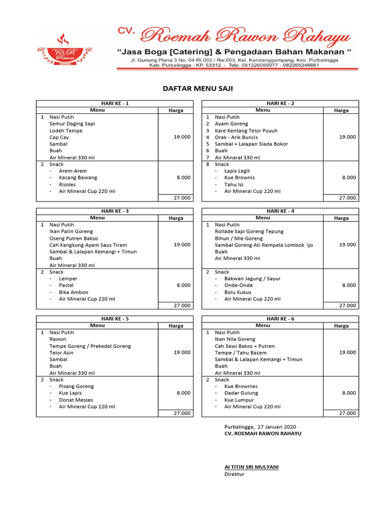 Daftar Menu dan Harga Makanan | PDF