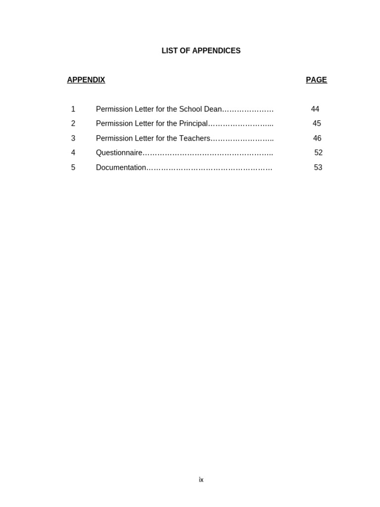 List of Appendices | PDF