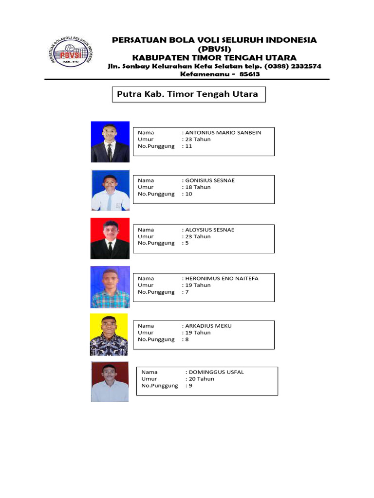 Nama Atlit Voly TTU | PDF