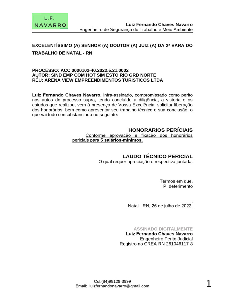 Laudo Pericial - Sind Emp Com Hot Sim Esto X Arena View | PDF | Chef ...