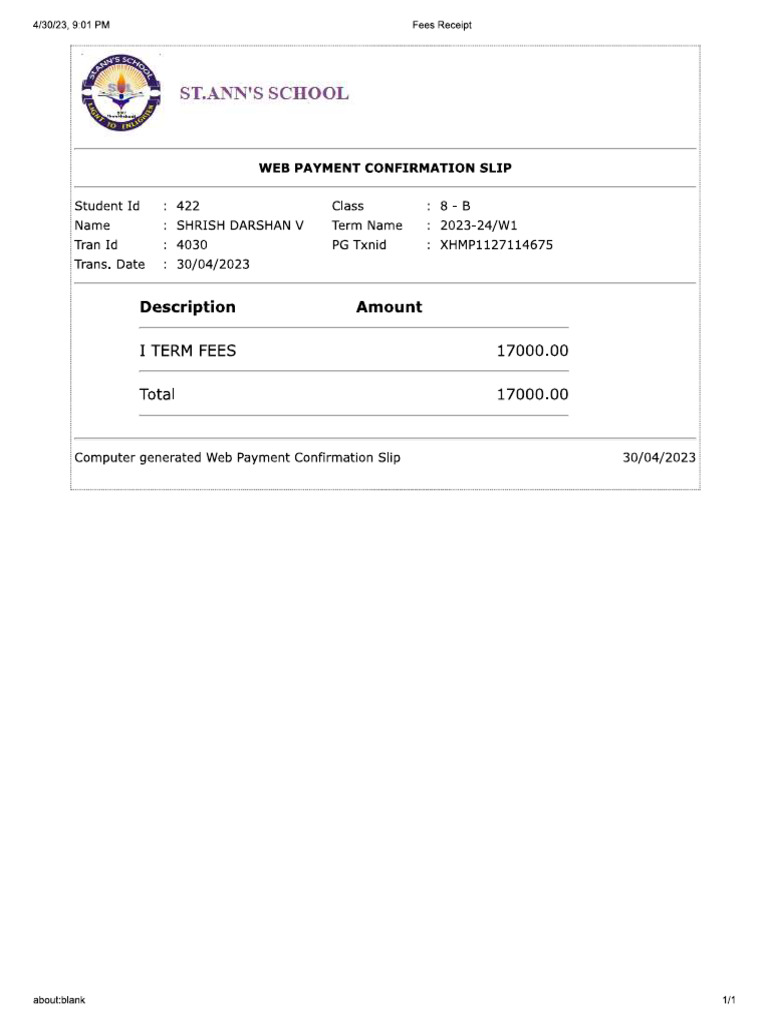 Shrish 1st Term Fees | PDF