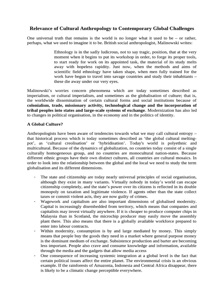 Anthropology and Global Challenges | PDF | Anthropology | Globalization