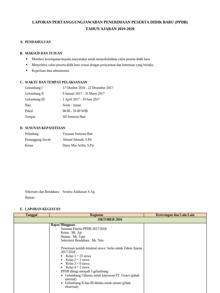 Laporan Penanggung Jawaban PPDB 2019 | PDF