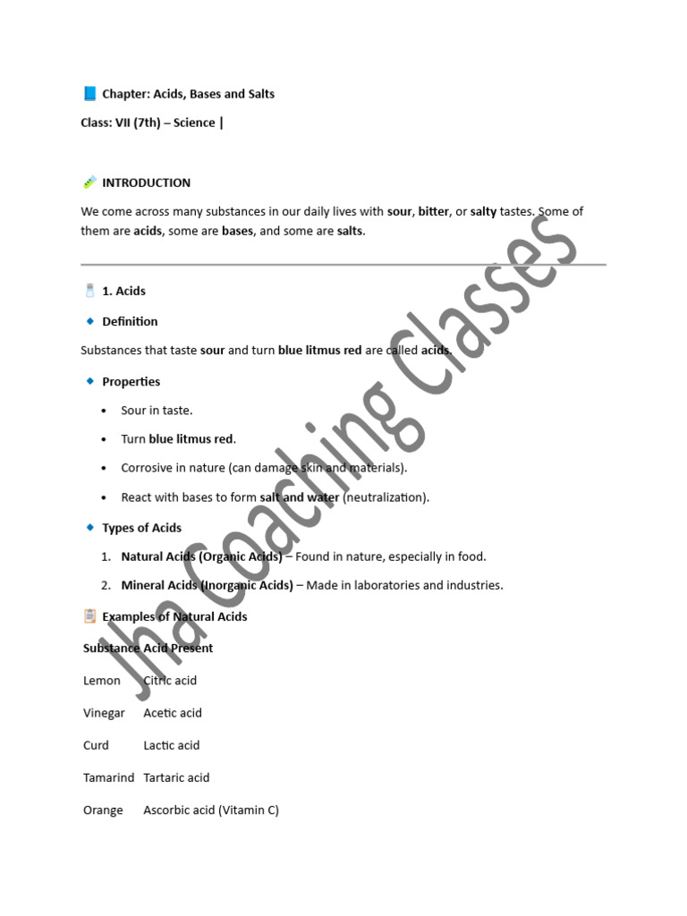 Acids, Bases and Salts | PDF | Acid | Sodium Bicarbonate