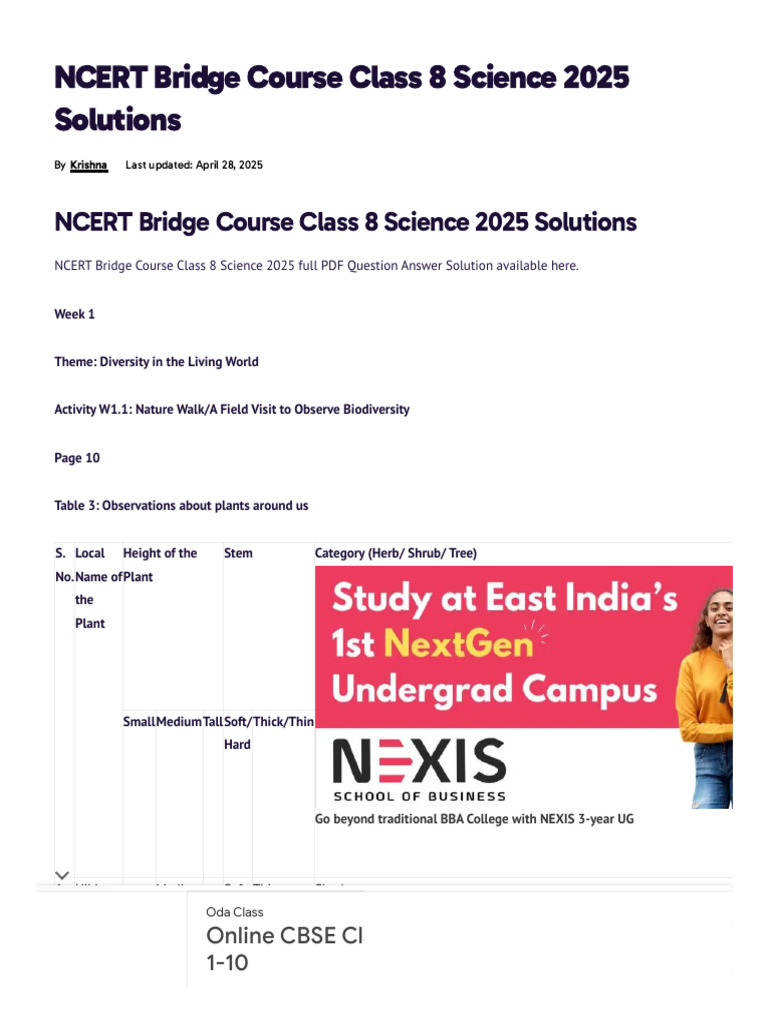 Class 8 Science Bridge Course Solutions | PDF | Nutrients | Foods