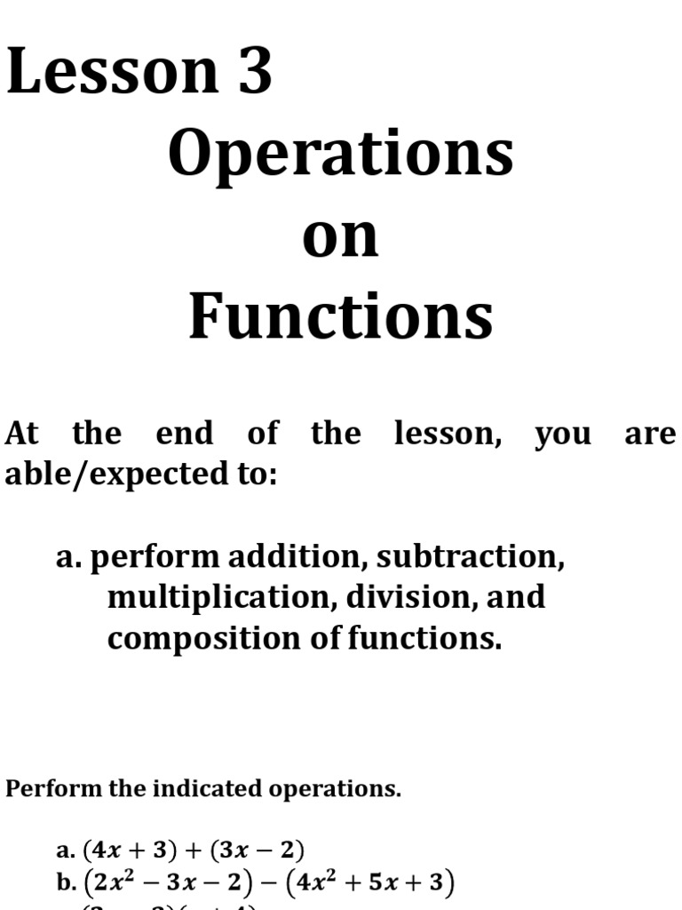 GEN MATH Lesson-3-Operations On Functions | PDF | Polynomial | Multiplication