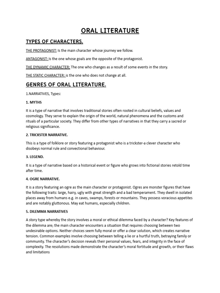 Types and Characters in Oral Literature | PDF