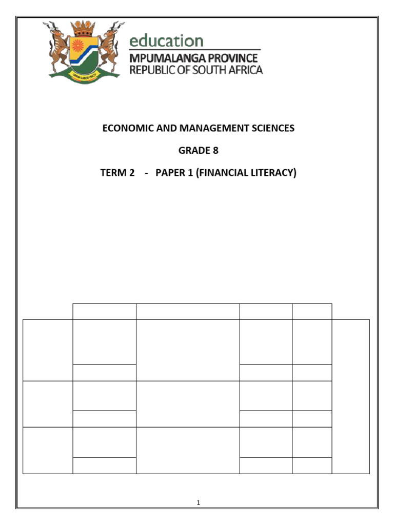 Grade 8 EMS Term 2 Exam Paper 1 | PDF | Debits And Credits | Money