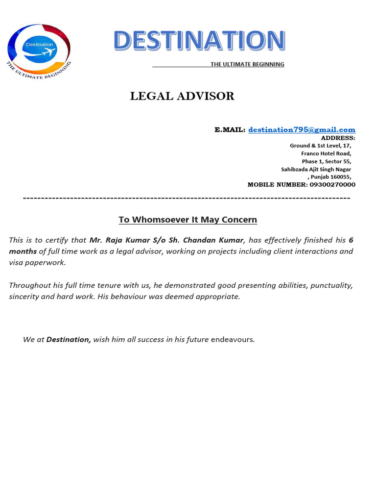 Legal Advisor Certificate | PDF