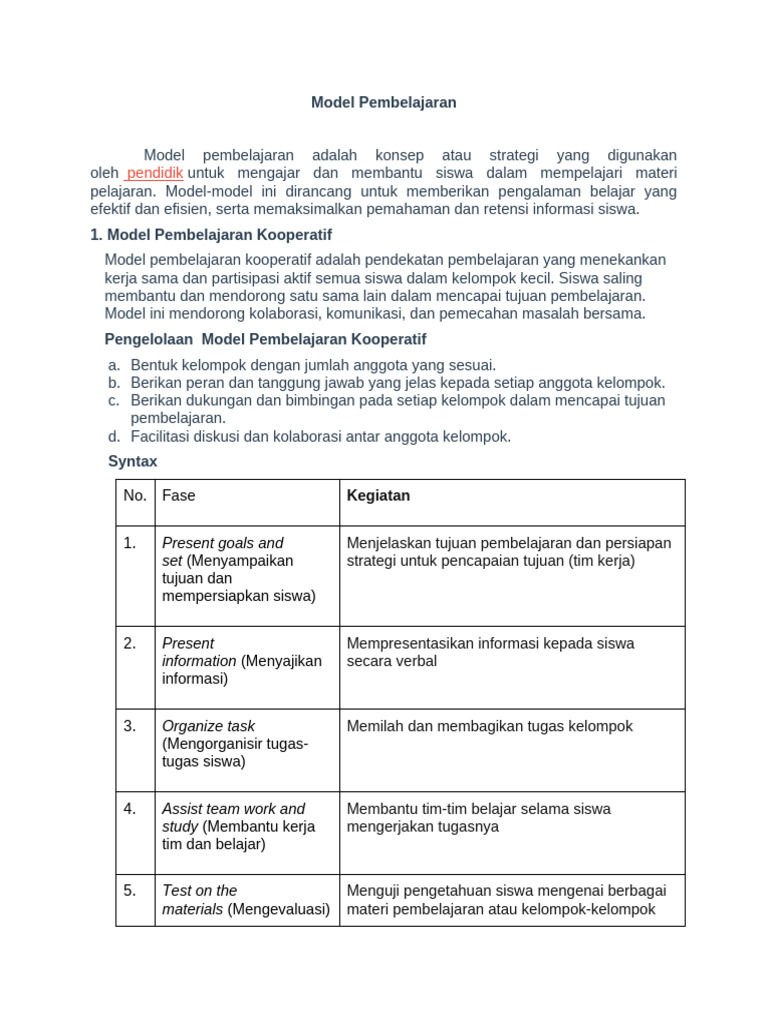 11 Contoh Model Pembelajaran | PDF