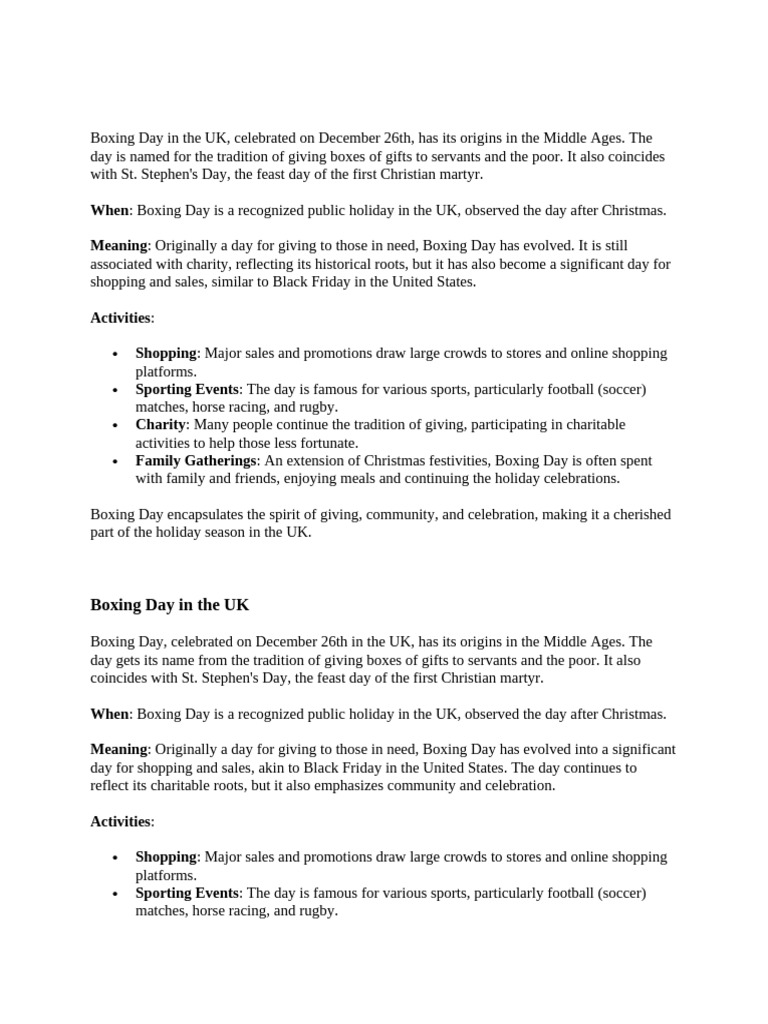 Boxing Day: UK Traditions and Activities | PDF | Thanksgiving ...