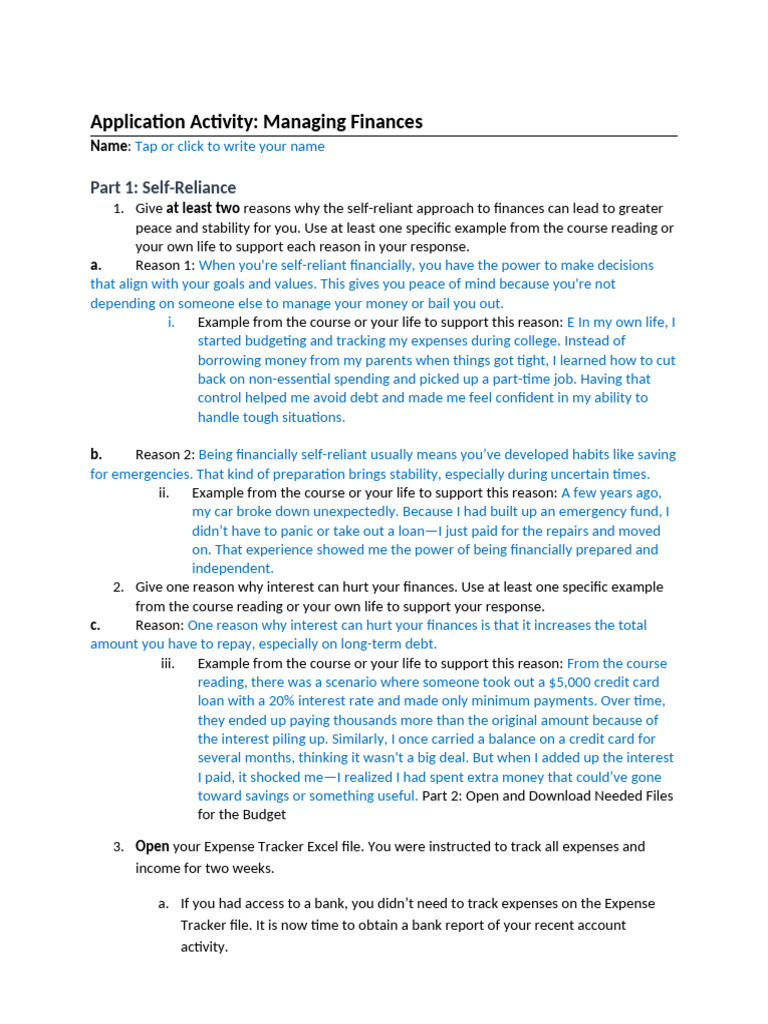 Pc101 w05 Applicationactivity Managingfinances | PDF | Budget | Interest