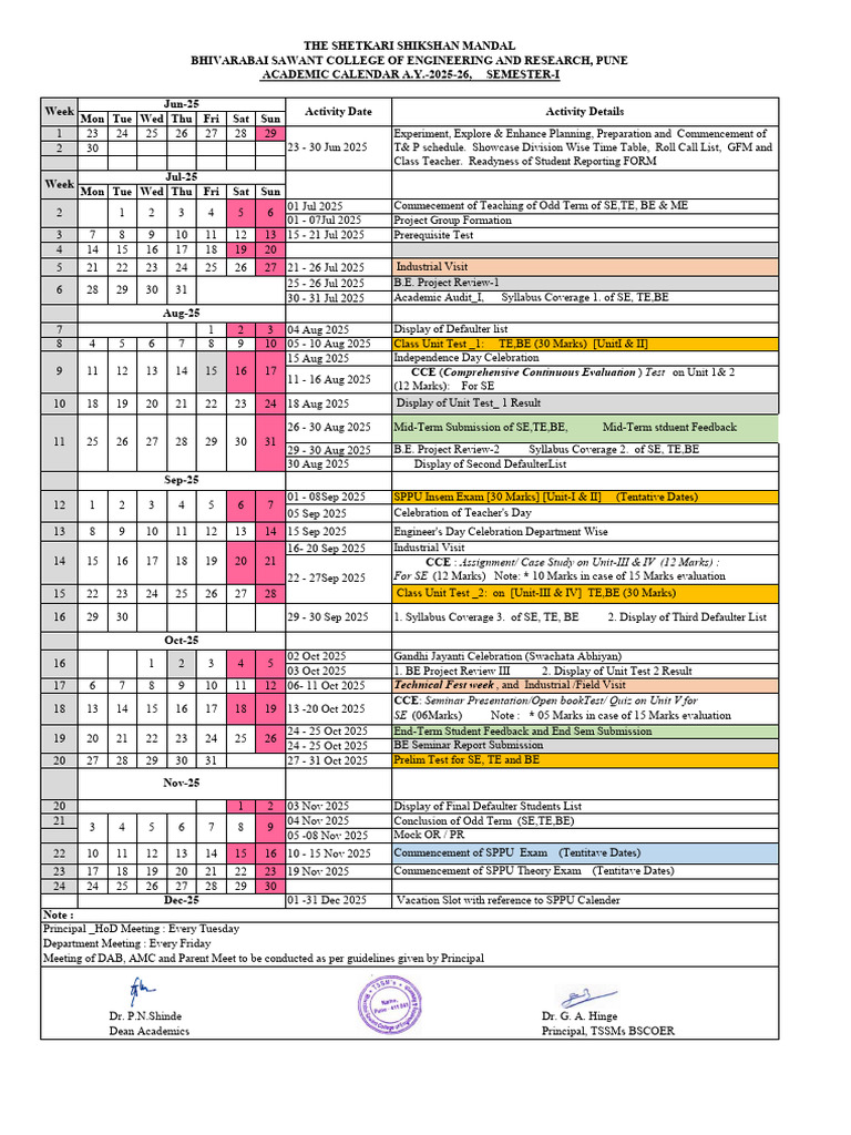 Academic Calender SEM - I - 2025 - 26 Final | PDF | Schools ...