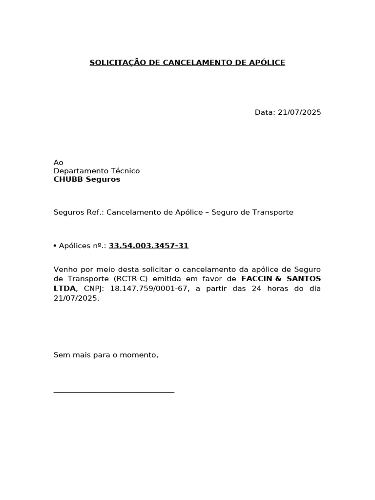 Cancelamento de Apólice de Seguro | PDF