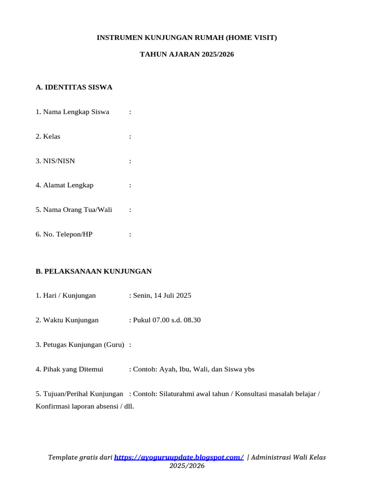 Template Buku Kunjungan Rumah (Home Visit) | PDF