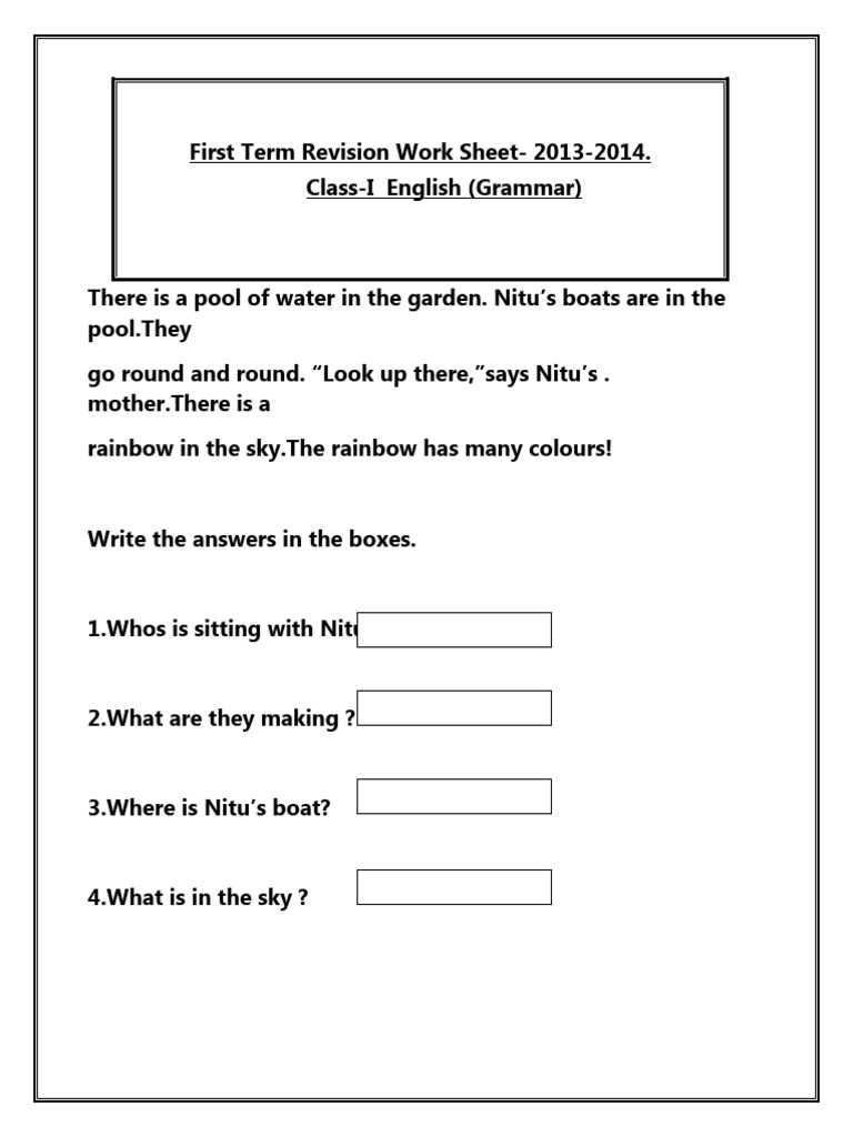Class 1 English Worksheets (72) - English Grammer | PDF | Linguistics