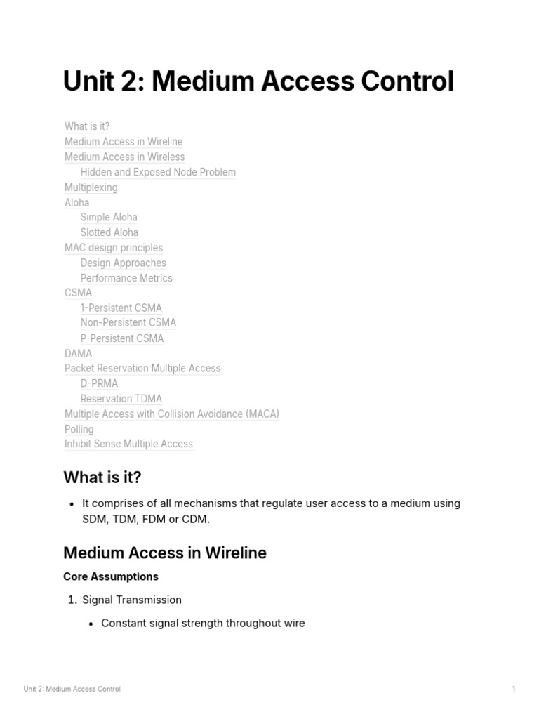 Unit 2 Medium Access Control | PDF | Channel Access Method | Electronics