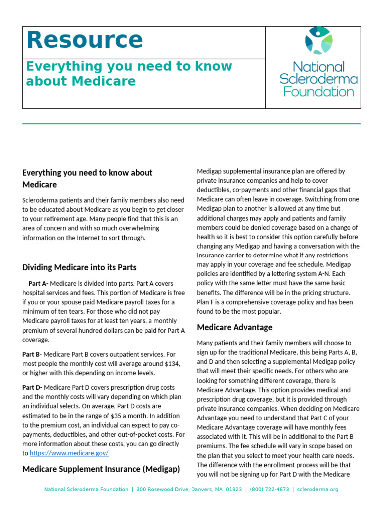 Medicare Guide for Scleroderma Patients | PDF | Medicare Part D ...
