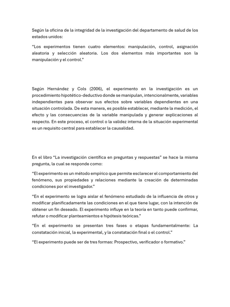 Elementos y fases del experimento en investigación | PDF