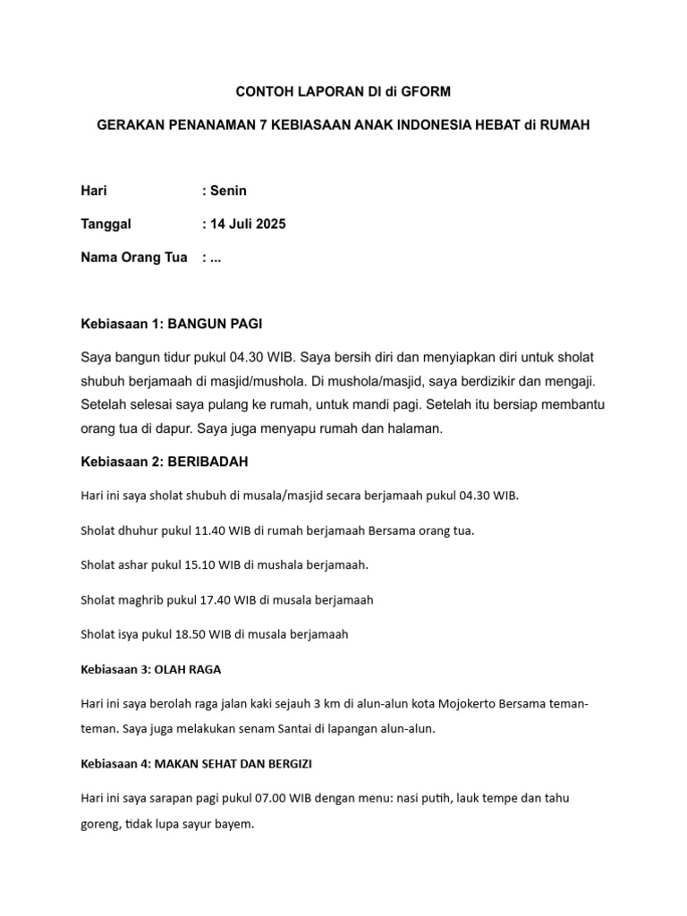 Laporan Kebiasaan Anak Hebat G7 KAIH | PDF