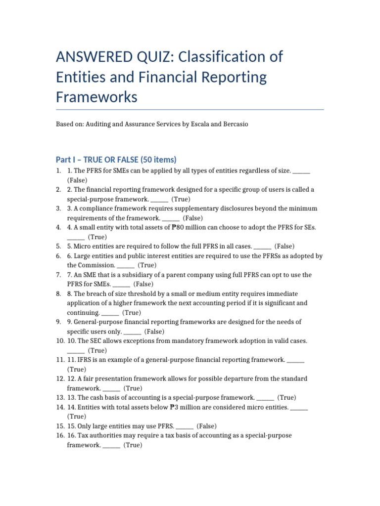 Quiz on Financial Reporting Frameworks | PDF | International Financial ...
