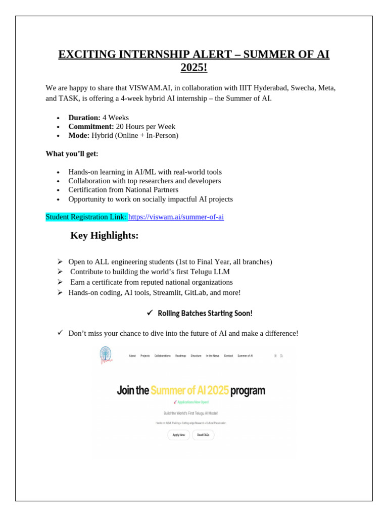 Swecha Summer Ai Internship | PDF