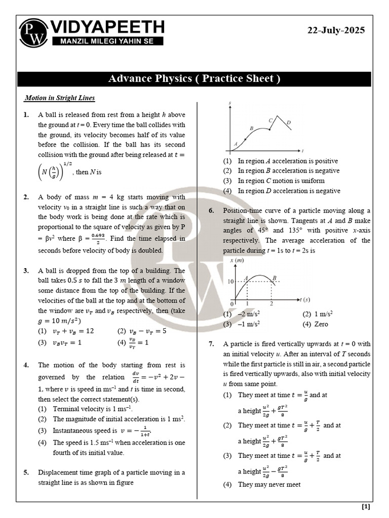 687fe10c9ebaf226f27791ed ## Practice Sheet | PDF | Acceleration ...