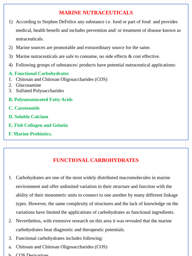 Marine Nutraceuticals: Benefits & Sources | PDF | Probiotic | Gelatin