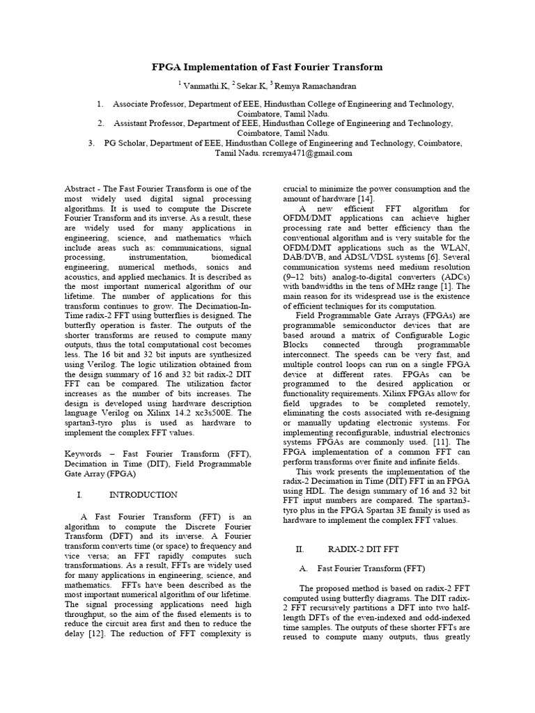 FPGA Implementation of Fast Fourier Transform | PDF | Fast Fourier Transform | Field ...